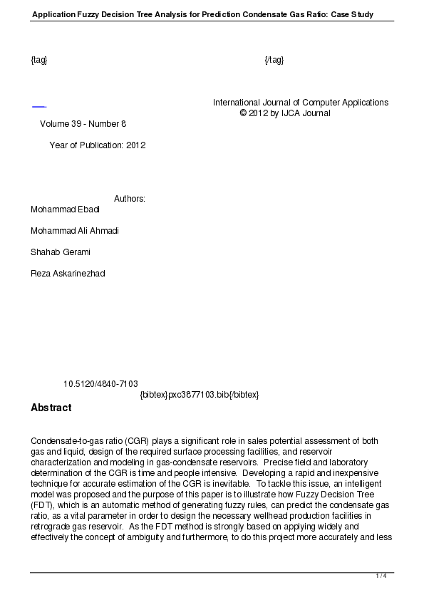 (PDF) Application Fuzzy Decision Tree Analysis for Prediction Condensate Gas Ratio: Case Study