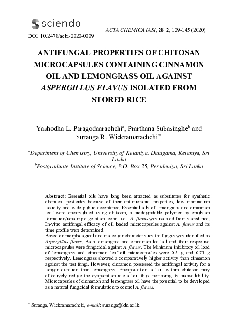 Pdf Antifungal Properties Of Chitosan Microcapsules Containing