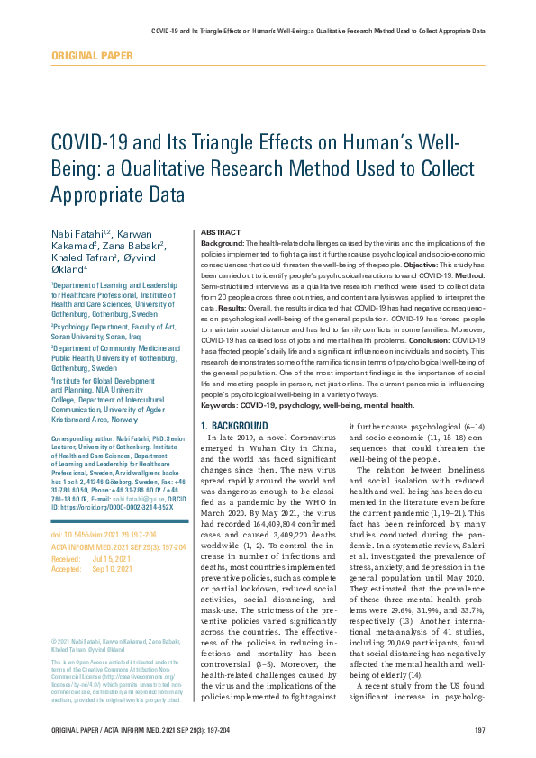(PDF) COVID-19 and Its Triangle Effects on Human's Well-Being: a ...