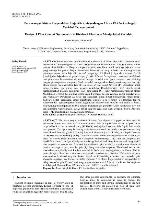 (PDF) Design of Flow Control System with A Kickback Flow as A ...