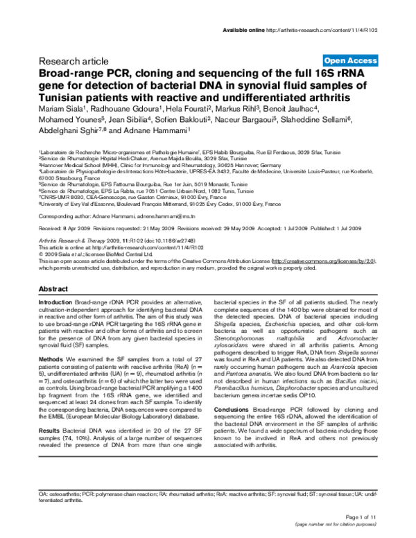 (PDF) Broad-range PCR, cloning and sequencing of the full 16S rRNA gene ...