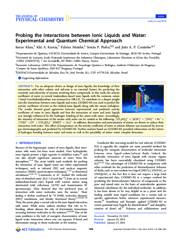 (PDF) Probing the Interactions between Ionic Liquids and Water: Experimental and Quantum ...