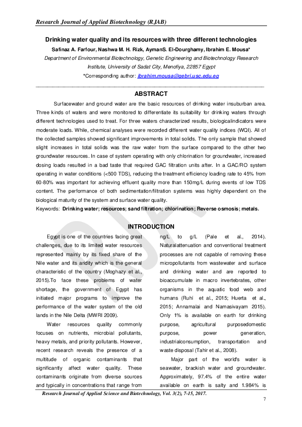 (PDF) Drinking water quality and its resources with three different ...