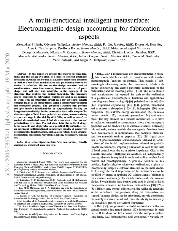 (PDF) A multi-functional intelligent metasurface: Electromagnetic ...