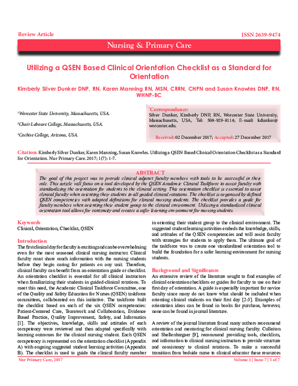 (PDF) Utilizing a QSEN Based Clinical Orientation Checklist as a ...