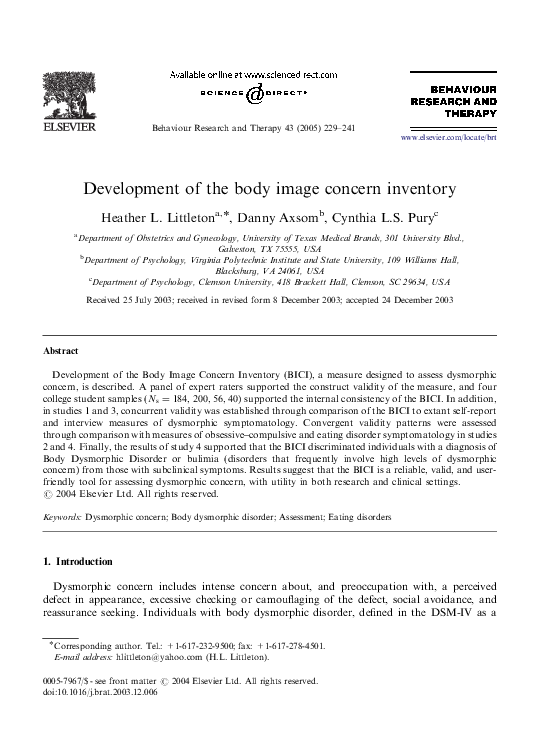 (PDF) Development of the body image concern inventory