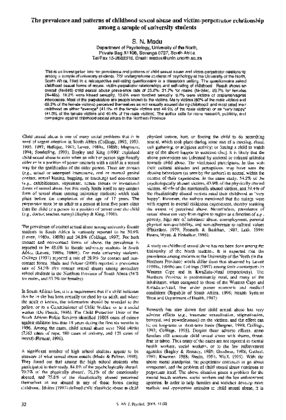 (PDF) The Prevalence and Patterns of Childhood Sexual Abuse and Victim ...