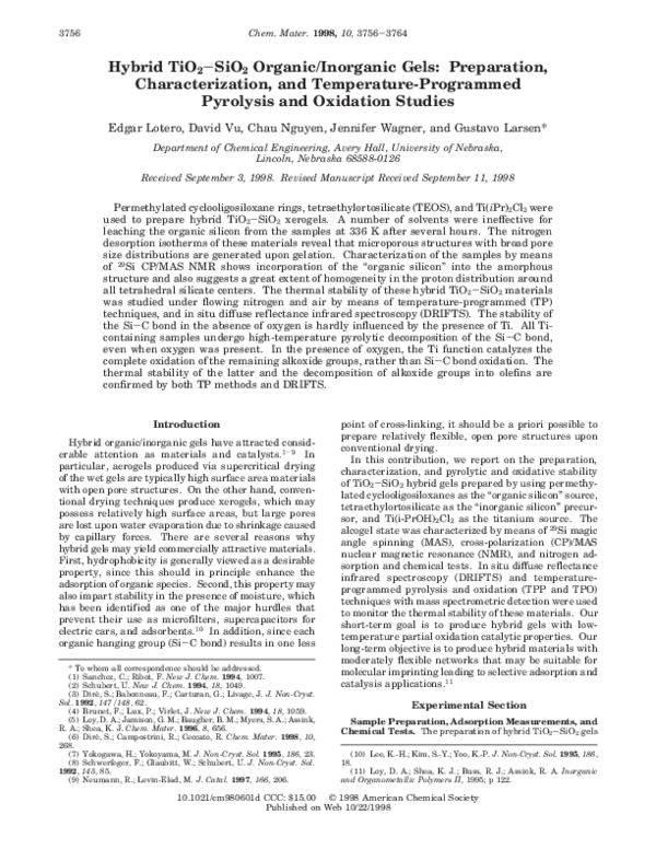 (PDF) Hybrid TiO2−SiO2 Organic/Inorganic Gels: Preparation ...