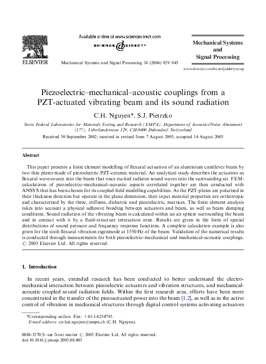 (PDF) Piezoelectric–mechanical–acoustic couplings from a PZT-actuated vibrating beam and its ...