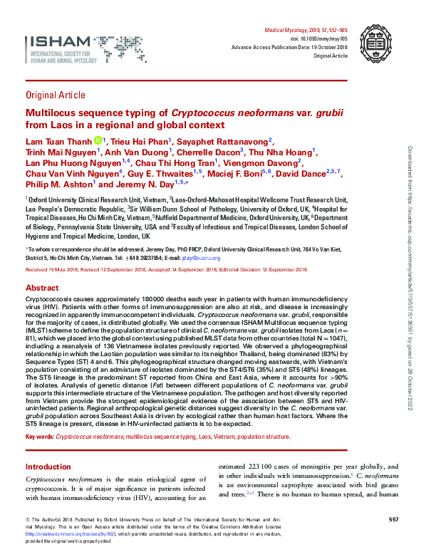 (PDF) Multilocus sequence typing of Cryptococcus neoformans var. grubii ...