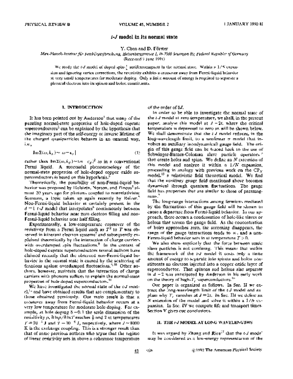 (PDF) T-J Model in Its Normal State