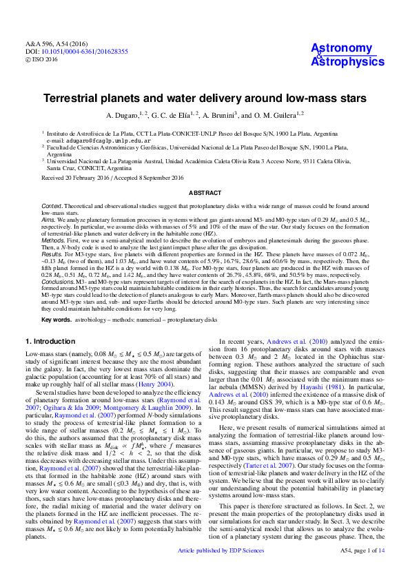 (PDF) Terrestrial planets and water delivery around low-mass stars