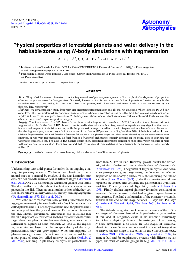 (PDF) Physical properties of terrestrial planets and water delivery in ...