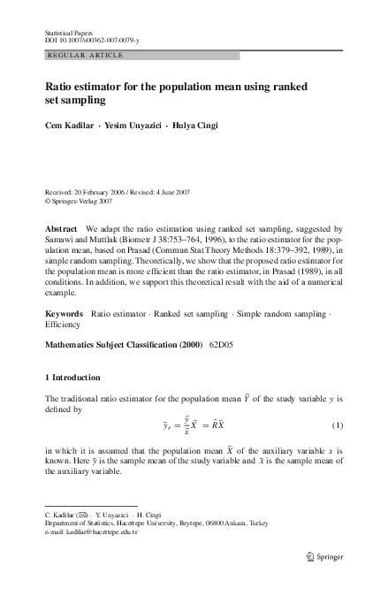Pdf Ratio Estimator For The Population Mean Using Ranked Set Sampling
