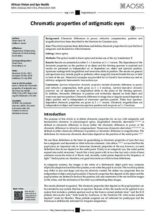 (PDF) Chromatic properties of astigmatic eyes