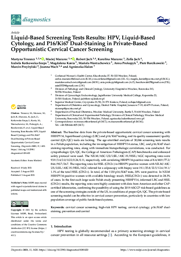 (PDF) Liquid-Based Screening Tests Results: HPV, Liquid-Based Cytology ...