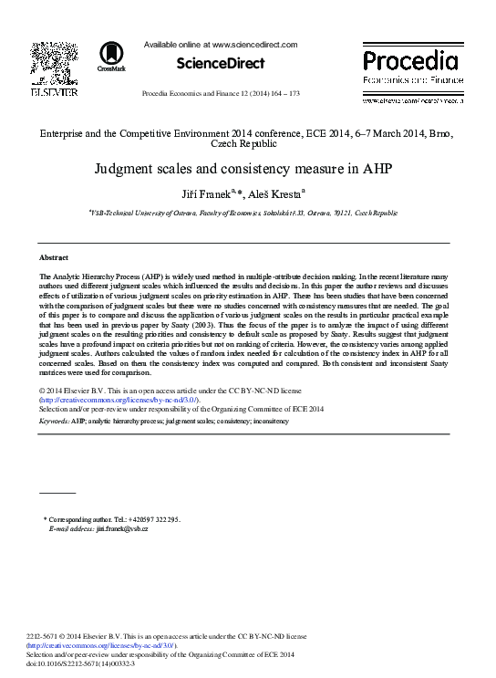 (PDF) Judgment Scales and Consistency Measure in AHP