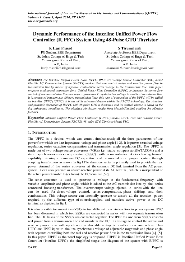 (PDF) Dynamic Performance of the Interline Unified Power Flow ...