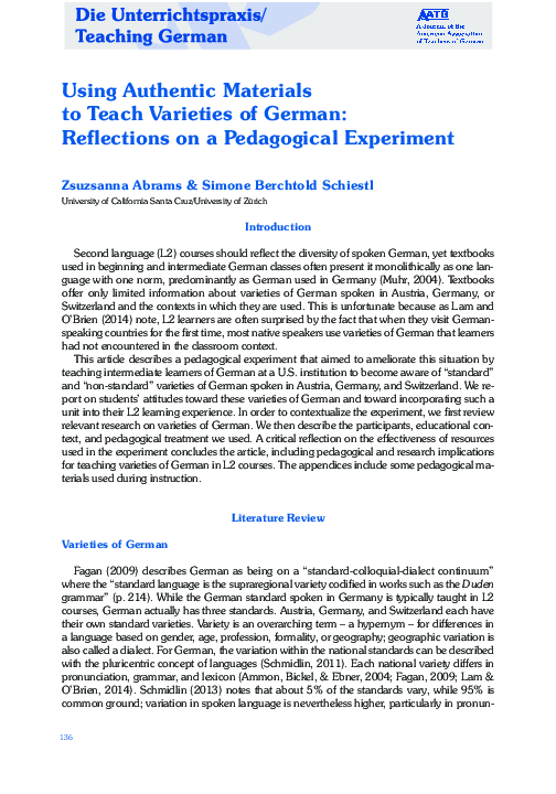 (PDF) Using Authentic Materials to Teach Varieties of German ...