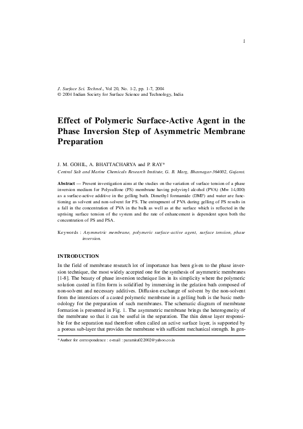 (PDF) Effect of Polymeric Surface-Active Agent in the Phase Inversion Step of Asymmetric ...