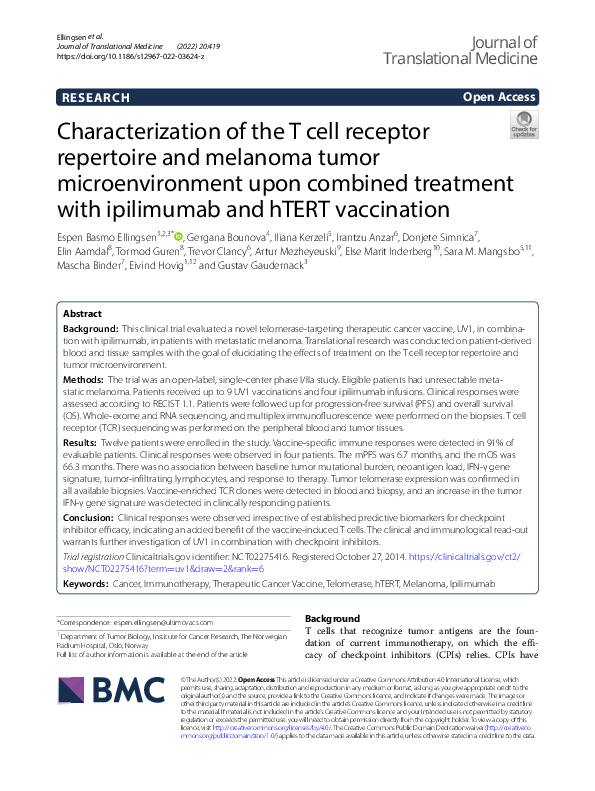 (PDF) Characterization of the T cell receptor repertoire and melanoma tumor microenvironment ...