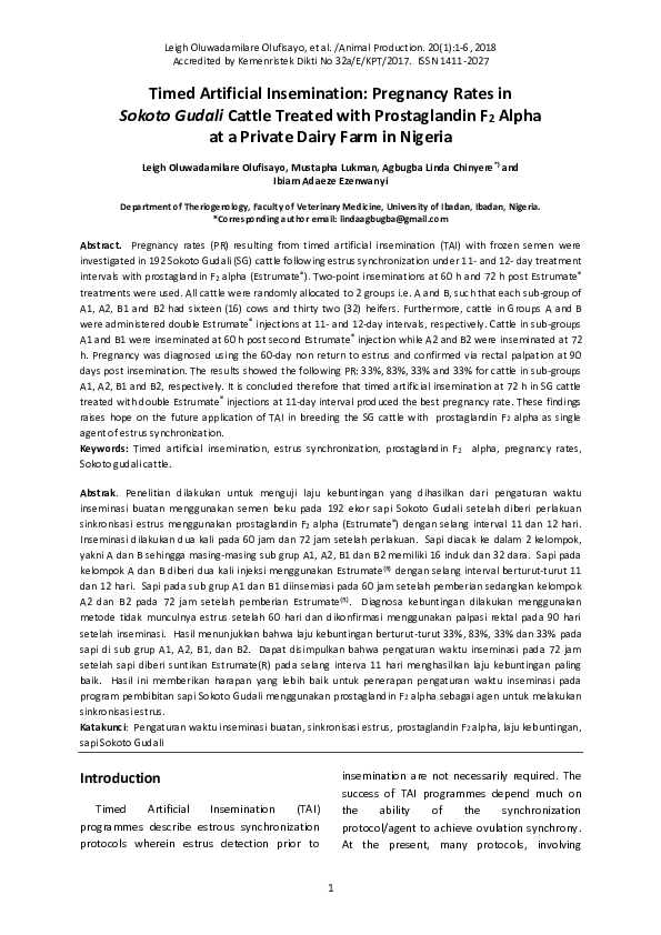 (PDF) Timed Artificial Insemination: Pregnancy Rates in Sokoto Gudali ...