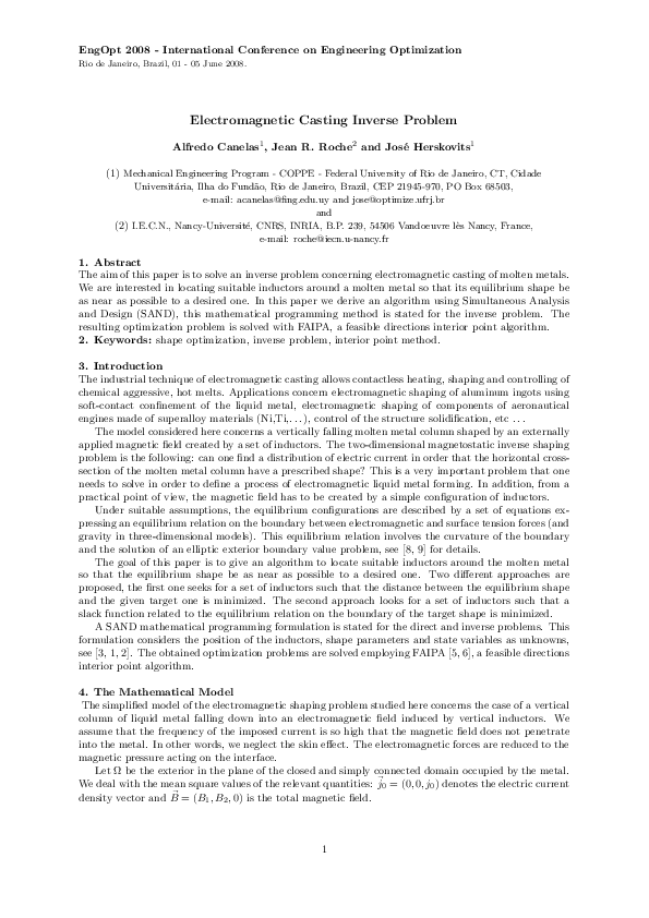 (PDF) Electromagnetic Casting Inverse Problem