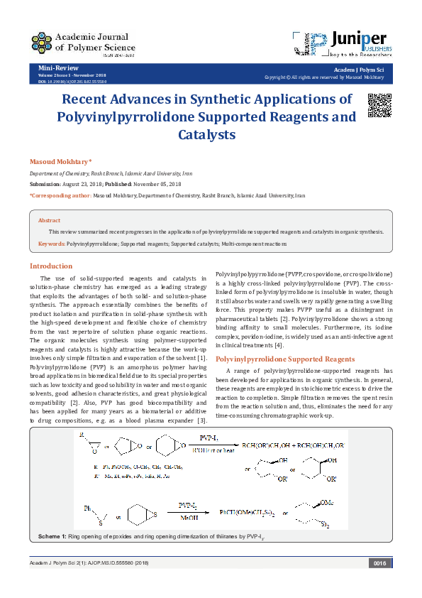 (PDF) Recent Advances in Synthetic Applications of Polyvinylpyrrolidone ...
