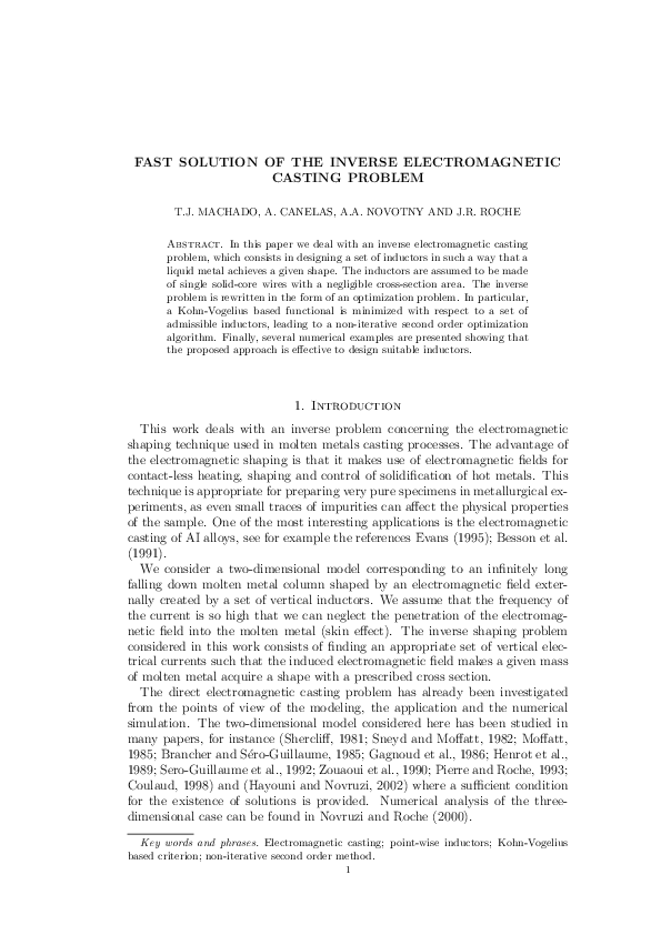 (PDF) Fast solution of the inverse electromagnetic casting problem
