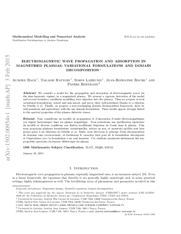 Pdf Electromagnetic Wave Propagation And Absorption In Magnetised Plasmas Variational