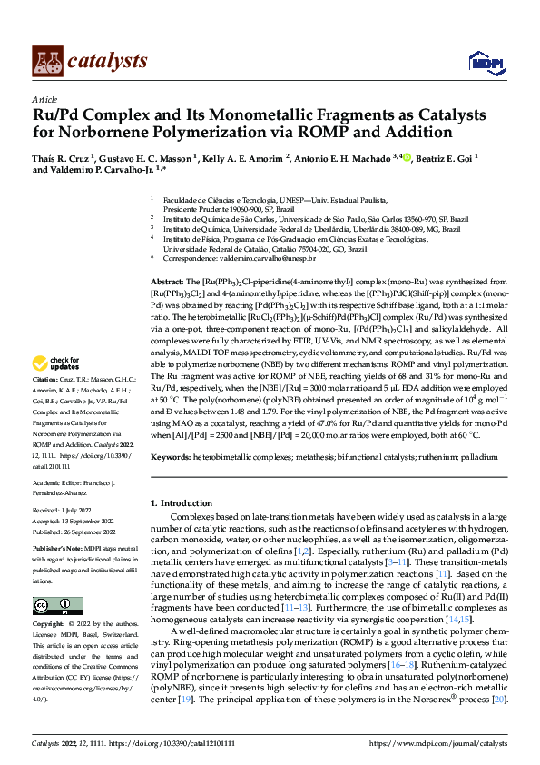 (PDF) Ru/Pd Complex and Its Monometallic Fragments as Catalysts for ...