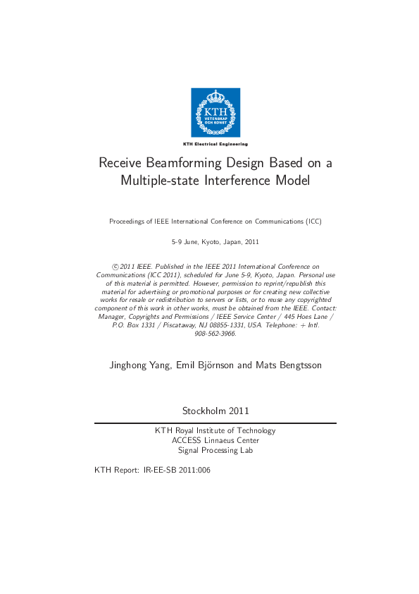 Pdf Receive Beamforming Design Based On A Multiple State Interference Model 