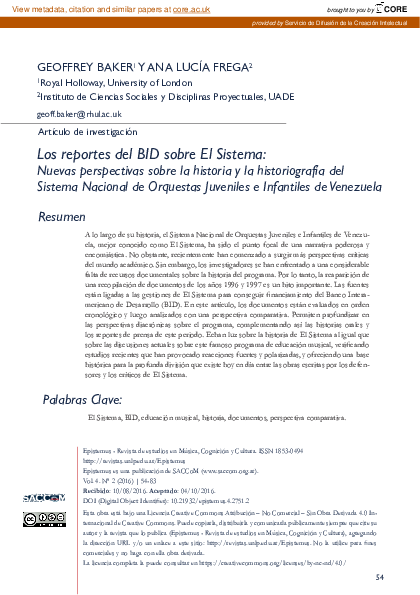 (PDF) The IDB reports on El Sistema: New perspectives on the history ...