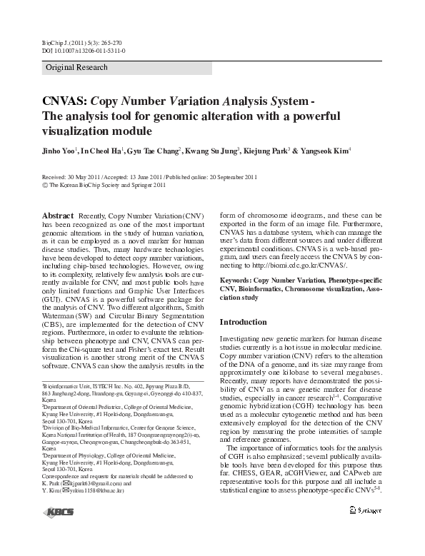 (PDF) CNVAS: Copy Number Variation Analysis System — The analysis tool for genomic alteration ...
