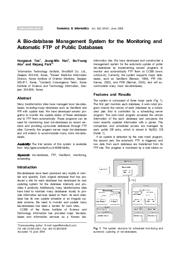(PDF) A Bio-database Management System for the Monitoring and Automatic ...