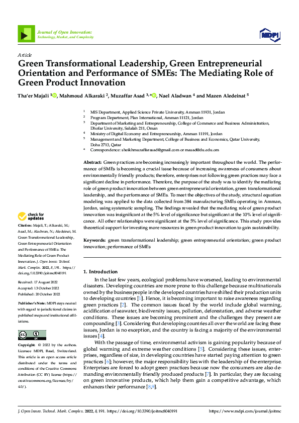 (PDF) Green Transformational Leadership, Green Entrepreneurial ...