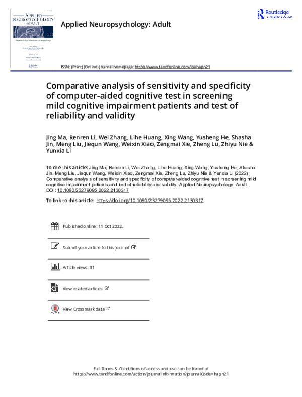 (PDF) Efficacy of a Computer-Aided Test for Mild Cognitive Impairment