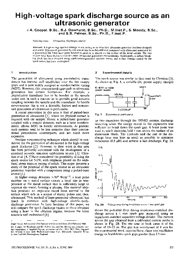 (PDF) High-voltage spark discharge source as an ultrasonic generator