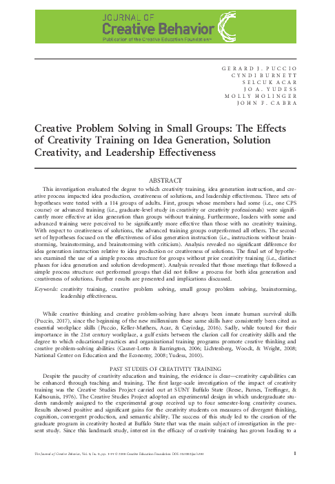 (PDF) Creative Problem Solving in Small Groups: The Effects of Creativity Training on Idea ...