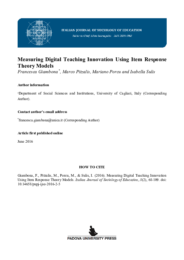 (PDF) Measuring Digital Teaching Innovation Using Item Response Theory Models | Pitzalis Marco ...
