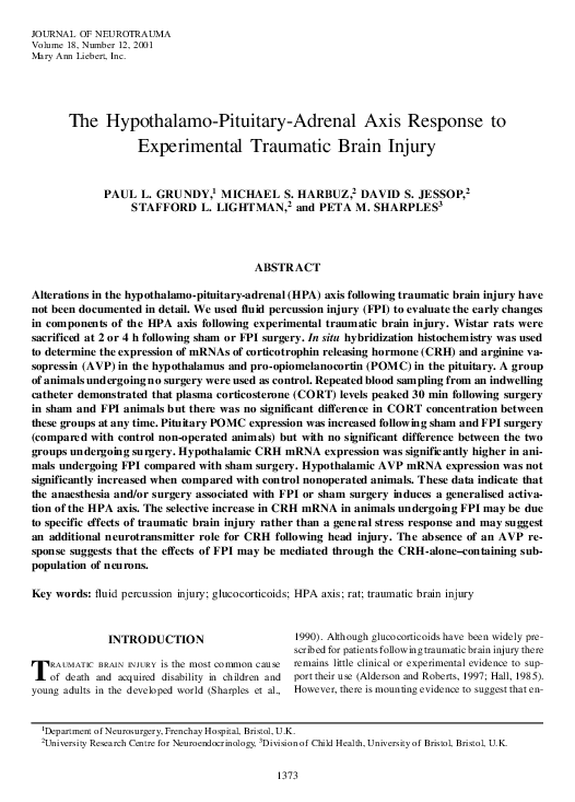 (PDF) The Hypothalamo-Pituitary-Adrenal Axis Response to Experimental ...