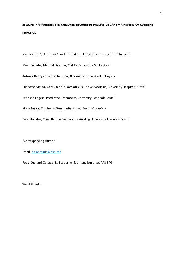 (PDF) Seizure management in children requiring palliative care: a ...