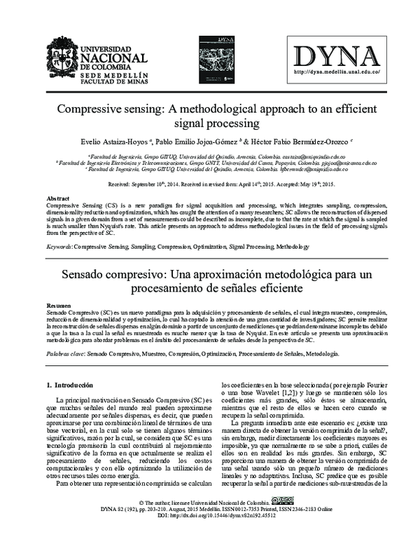 Pdf Compressive Sensing A Methodological Approach To An Efficient Signal Processing