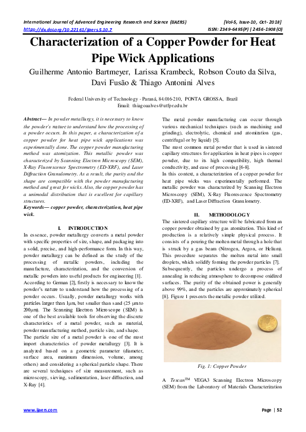 (PDF) Characterization of a Copper Powder for Heat Pipe Wick Applications