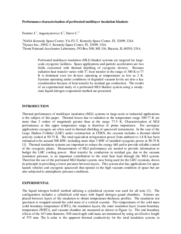 (PDF) Performance characterization of perforated multilayer insulation ... (PDF) Performance characterization of perforated multilayer insulation ...