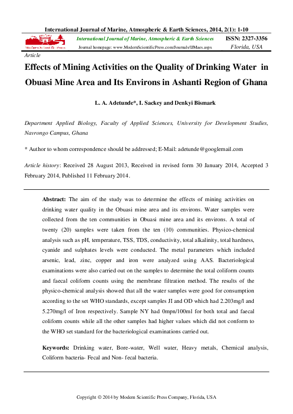 (PDF) Effects of Mining Activities on the Quality of Drinking Water in ...