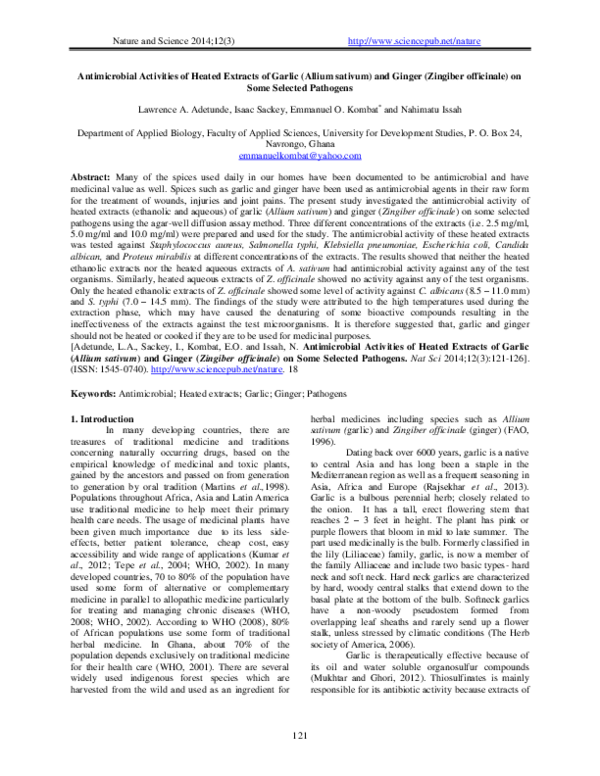 Pdf Antimicrobial Activities Of Heated Extracts Of Garlic Allium 4180