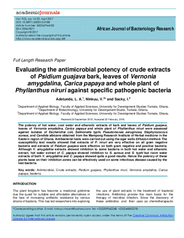 (PDF) Evaluating the antimicrobial potency of crude extracts of Psidium ...