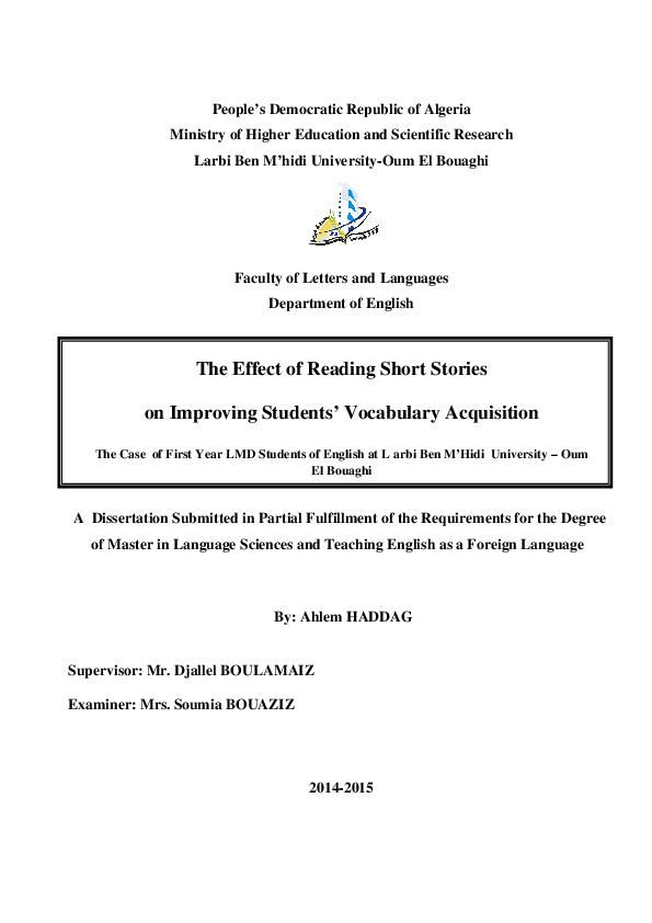 (PDF) The Effect of reading short stories on improving student's ...