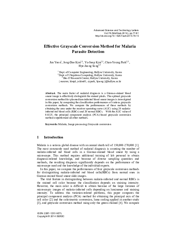 (PDF) Effective Grayscale Conversion Method for Malaria Parasite ... (PDF) Effective Grayscale Conversion Method for Malaria Parasite ...